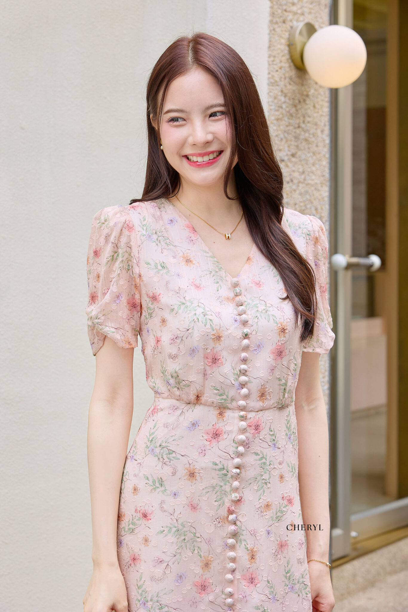 Rebecca Midi Button Dress in Coral Pink Floral Print - Cheryl