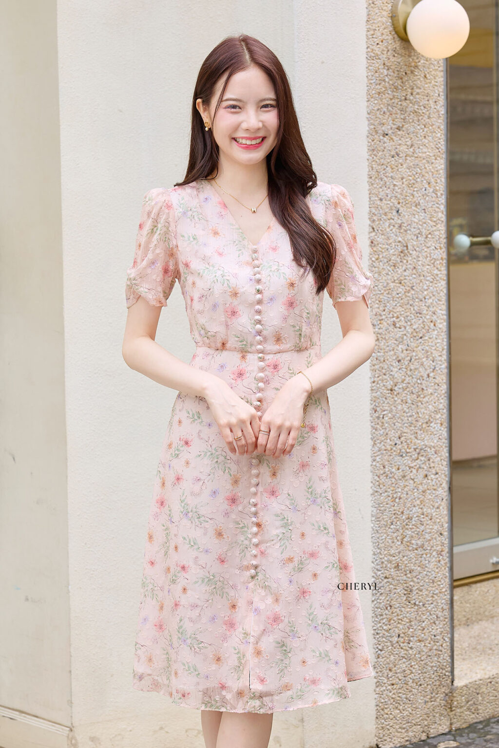 Rebecca Midi Button Dress in Coral Pink Floral Print - Cheryl