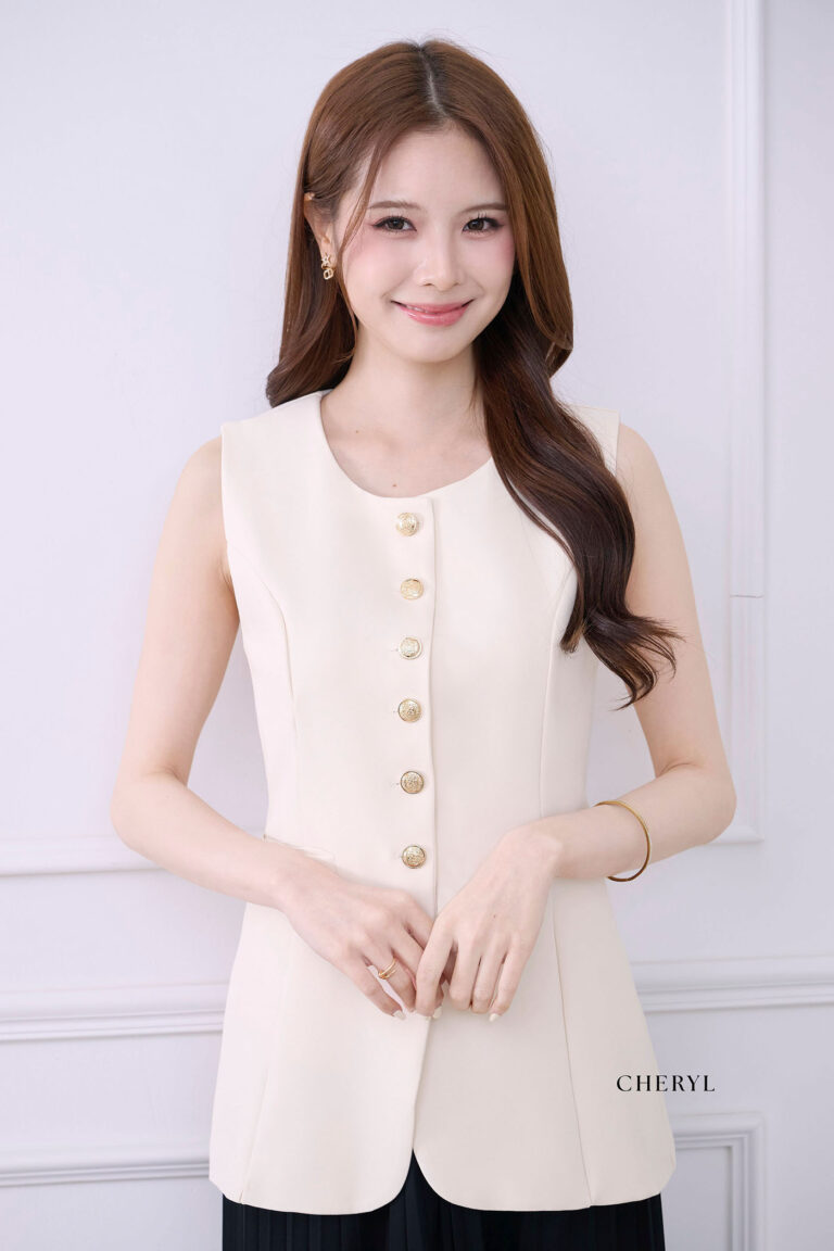 Louisa Gold Button Vest Top in Ivory ** LAST LOT ** - Cheryl