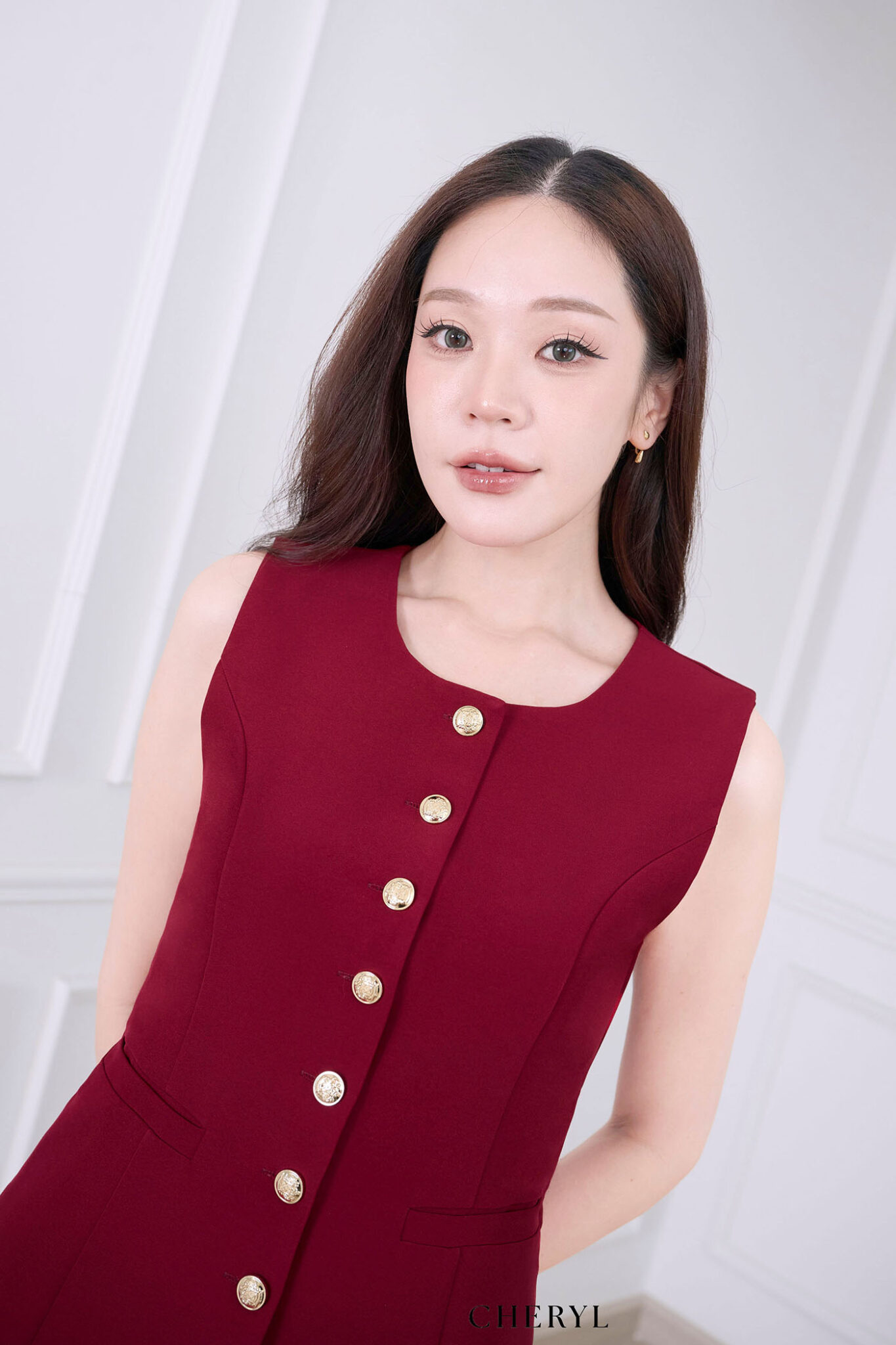 Louisa Gold Button Vest Top in Burgundy ** LAST LOT ** - Cheryl