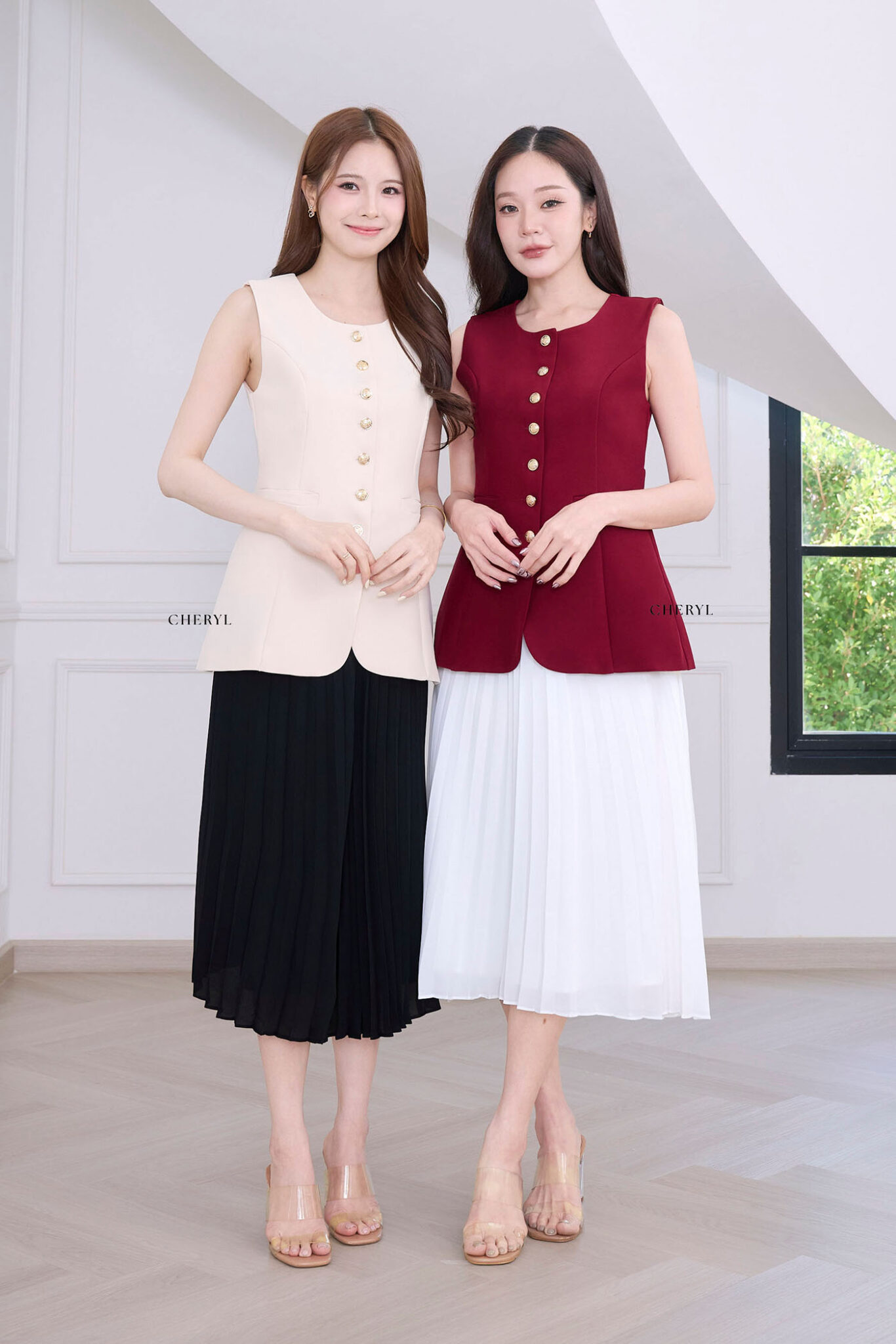Louisa Gold Button Vest Top in Burgundy ** LAST LOT ** - Cheryl