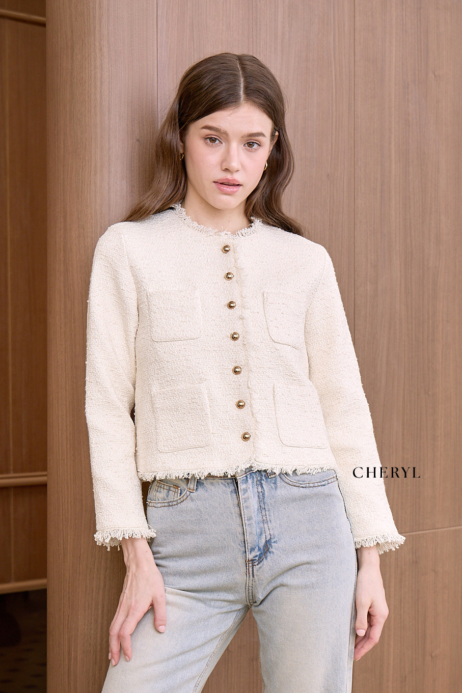 Lucifer Gold Button Tweed Jacket in White ** LAST LOT ** - Cheryl