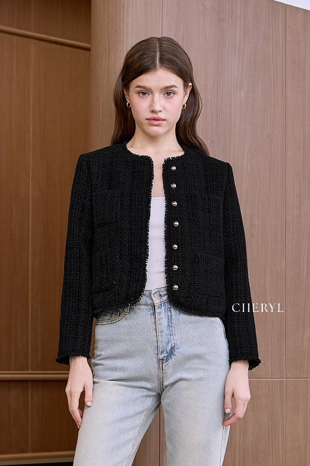 Lucifer Gold Button Tweed Jacket in Black - Cheryl
