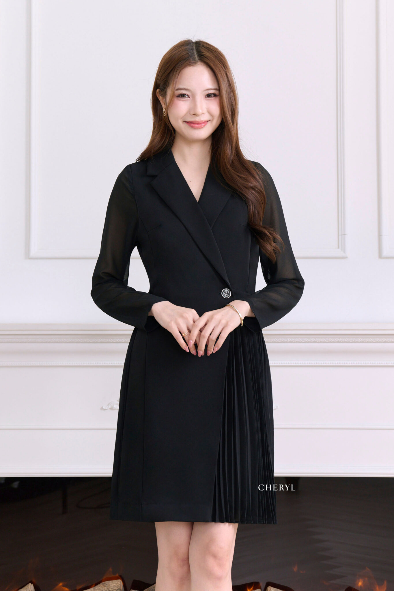 Elphina Long Sleeves Blazer Pleats Dress in Black ** LAST LOT ** - Cheryl