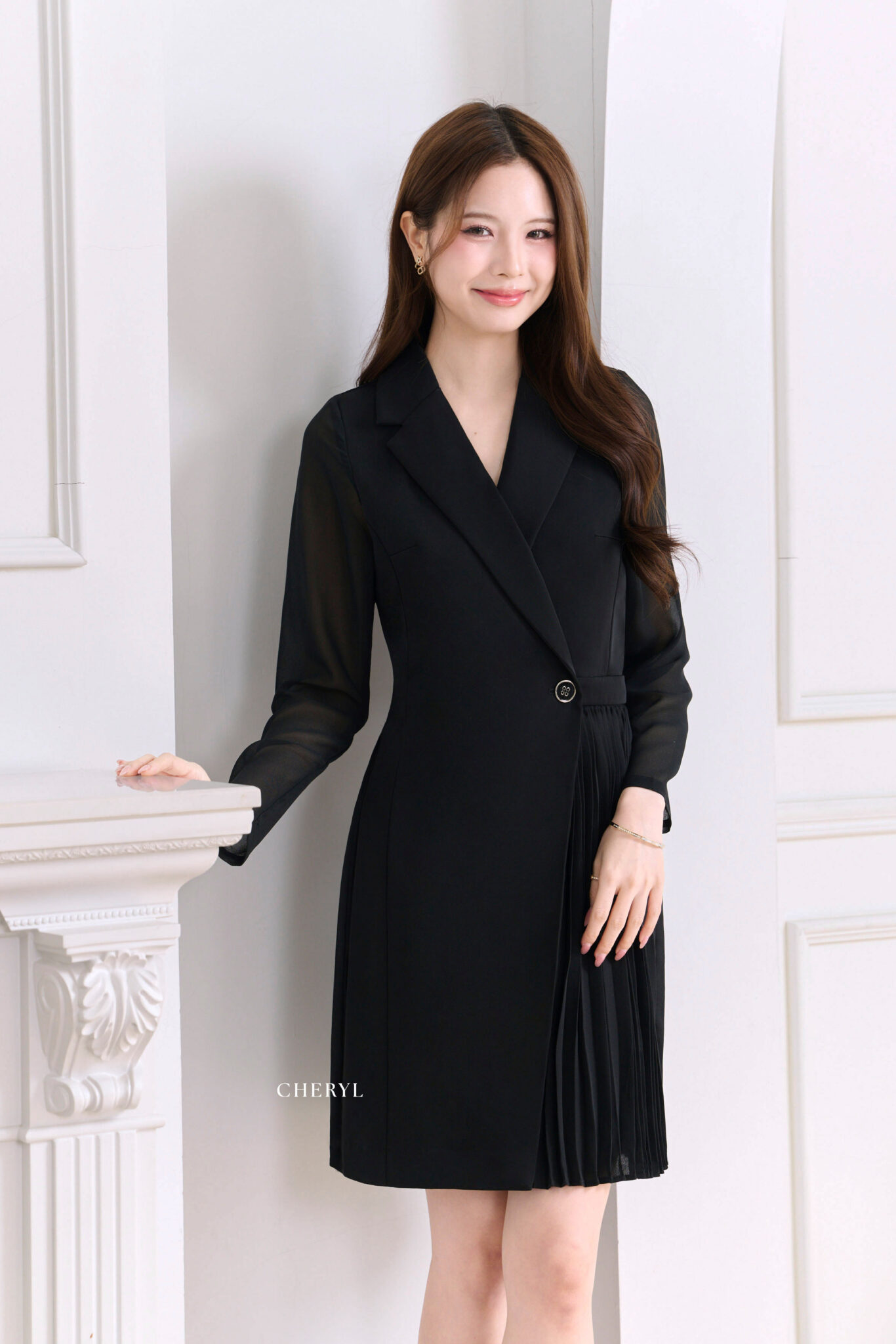Elphina Long Sleeves Blazer Pleats Dress in Black ** LAST LOT ** - Cheryl